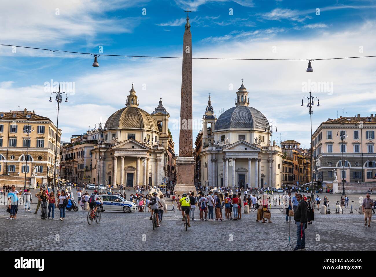 Rome, Italy - September 1, 2020: Piazza del Popolo square, churches of ...