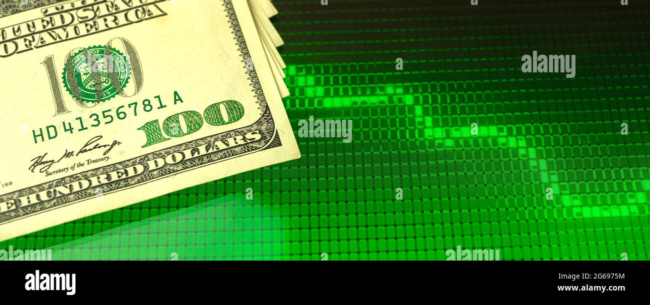 Green stock chart and dollar banknotes, finance banner photo Stock ...