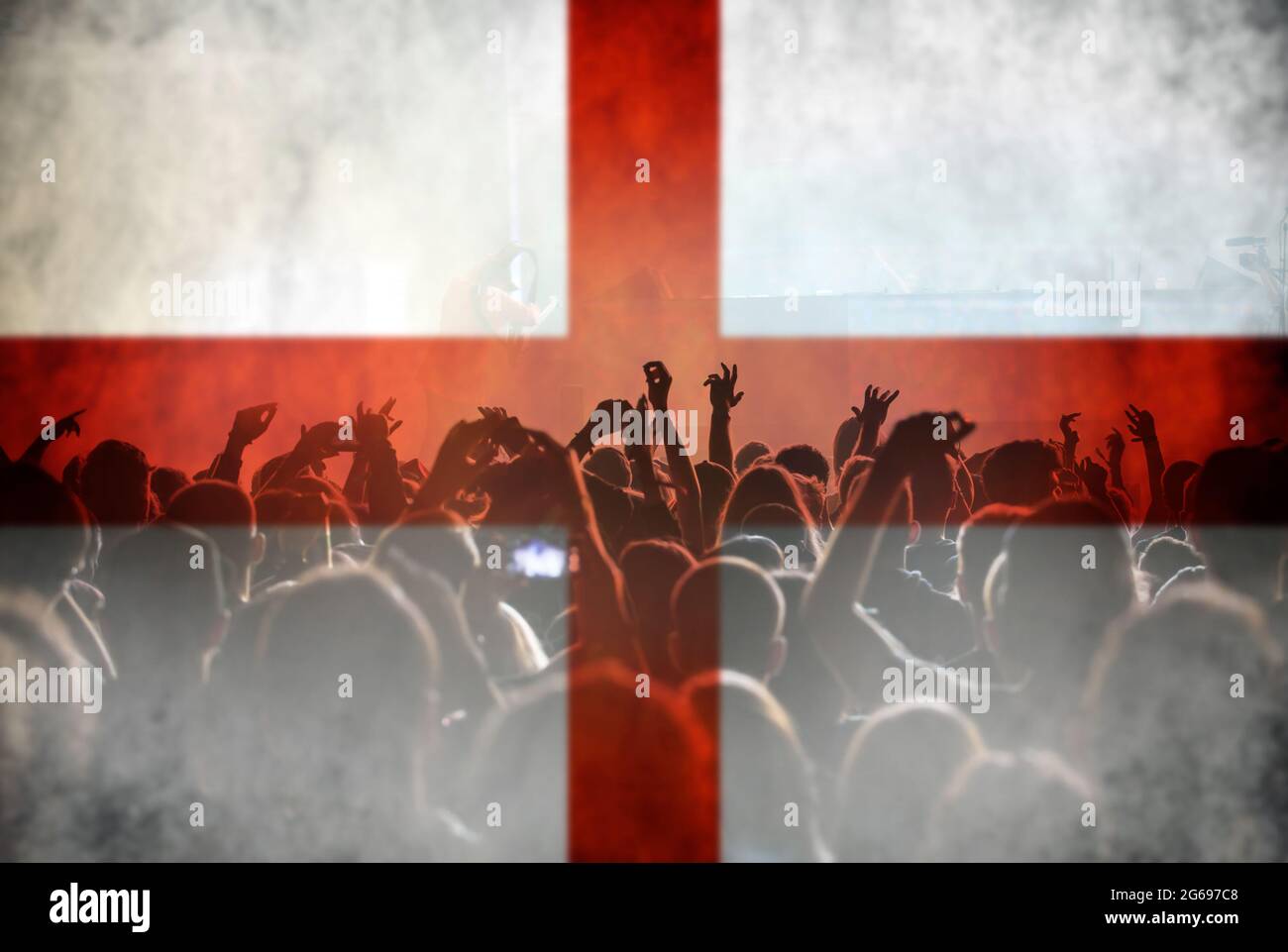 Football fans supporting England - crowd celebrating in stadium with ...