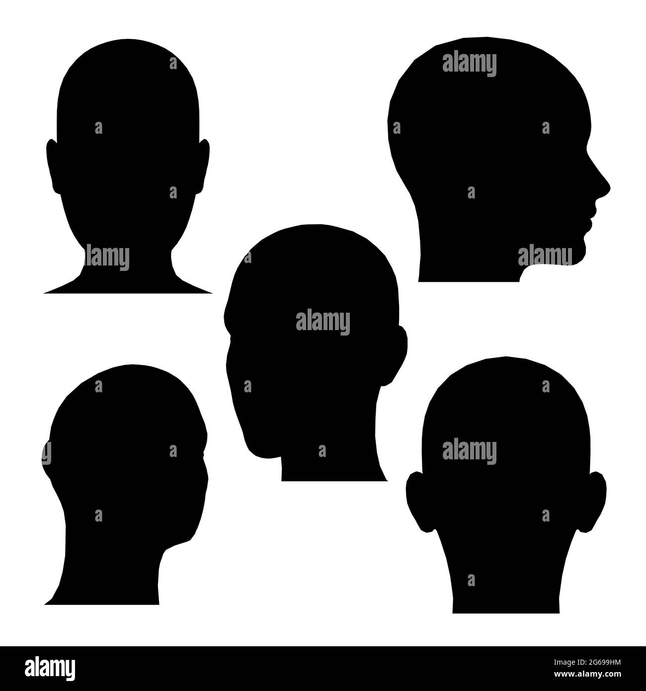 Set of silhouettes with a human head in different positions isolated on ...
