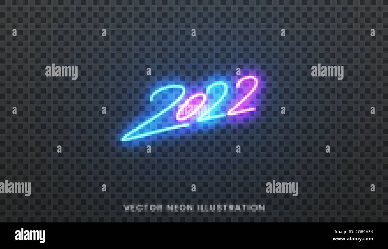 2022 neon sign. Bright blue script lettering for New Year 2022 Stock ...