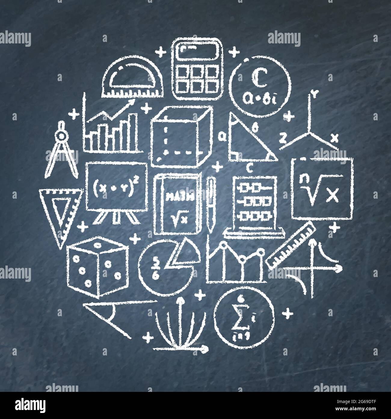 Chalkboard Round Poster With Mathematics Symbols Math Science Banner