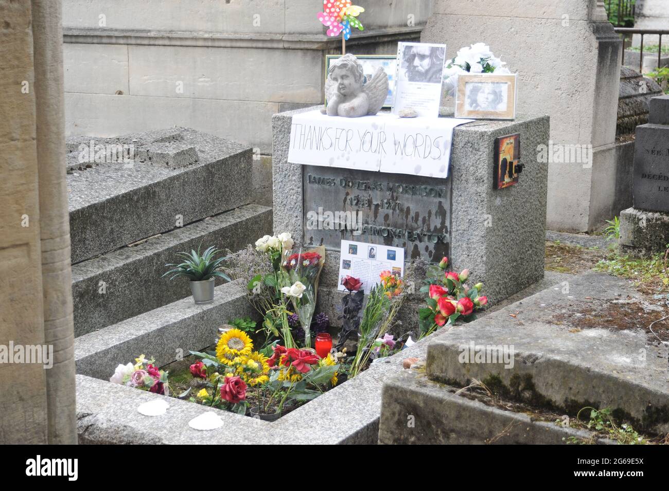 Pere Lachaise Cemetery, Paris, France, 3rd July, 2021. Jim Morrison's ...