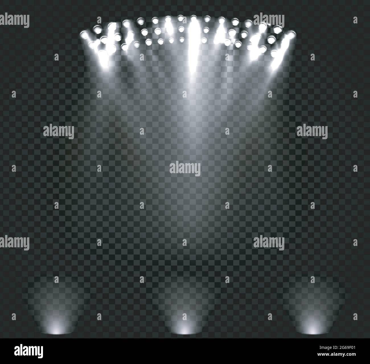 Spotlights, stage light white beams, glowing design elements for studio ...