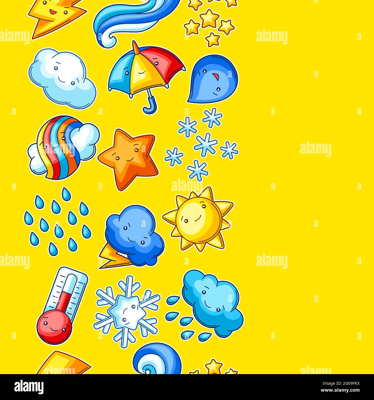 Seamless pattern with cute kawaii weather items. Funny seasonal child ...