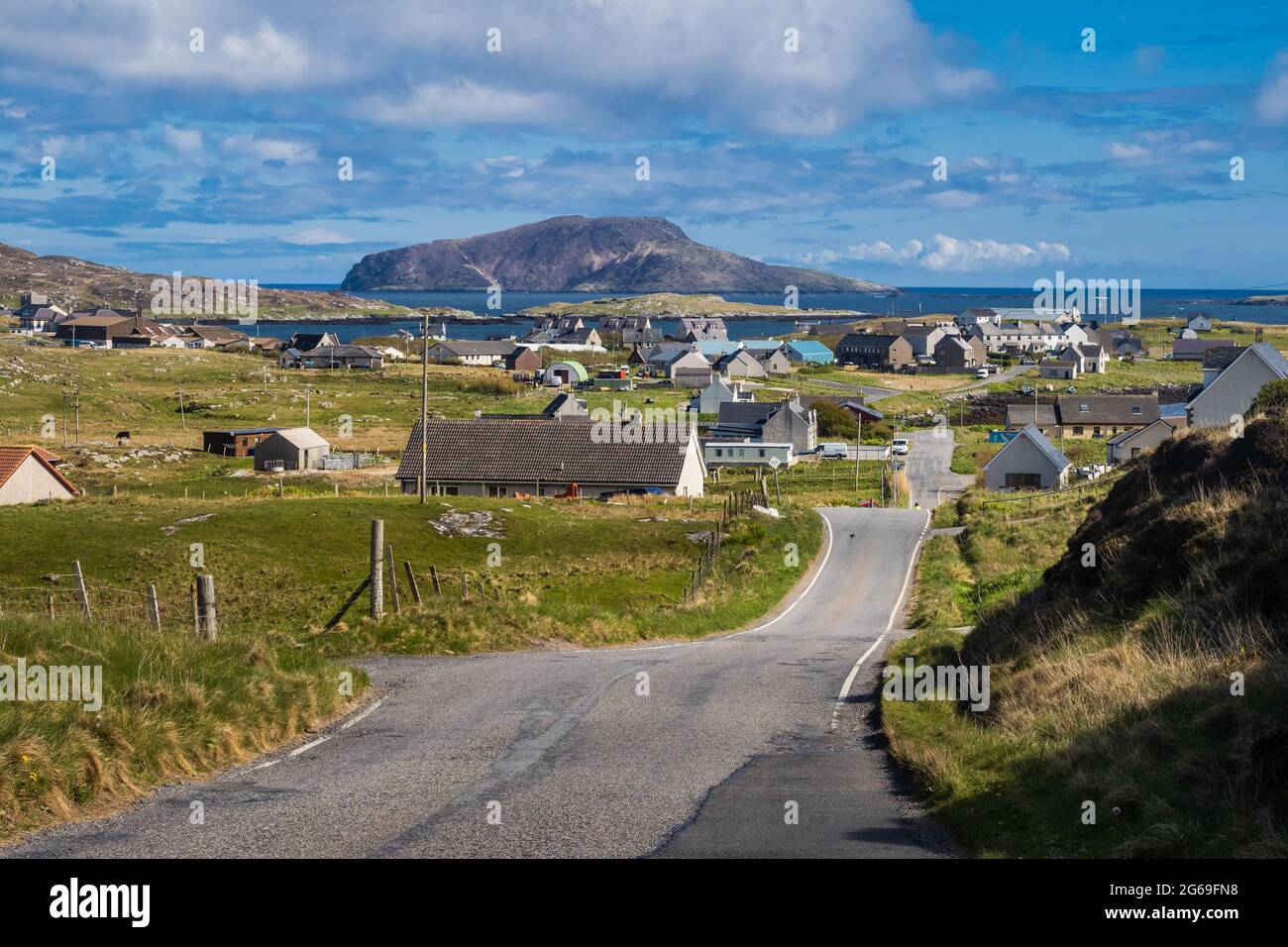 16.05.21 Castlebay, Barra, Outer Hebrides, UK. Castlebay is the main ...