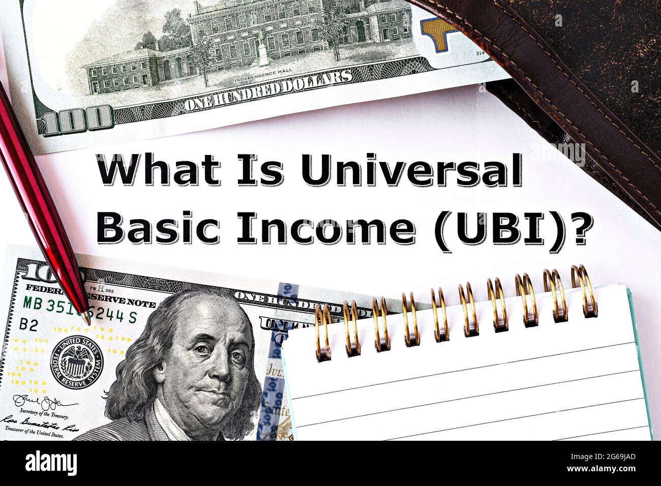 Topview photo on Universal Basic Income theme. The question "What is ...