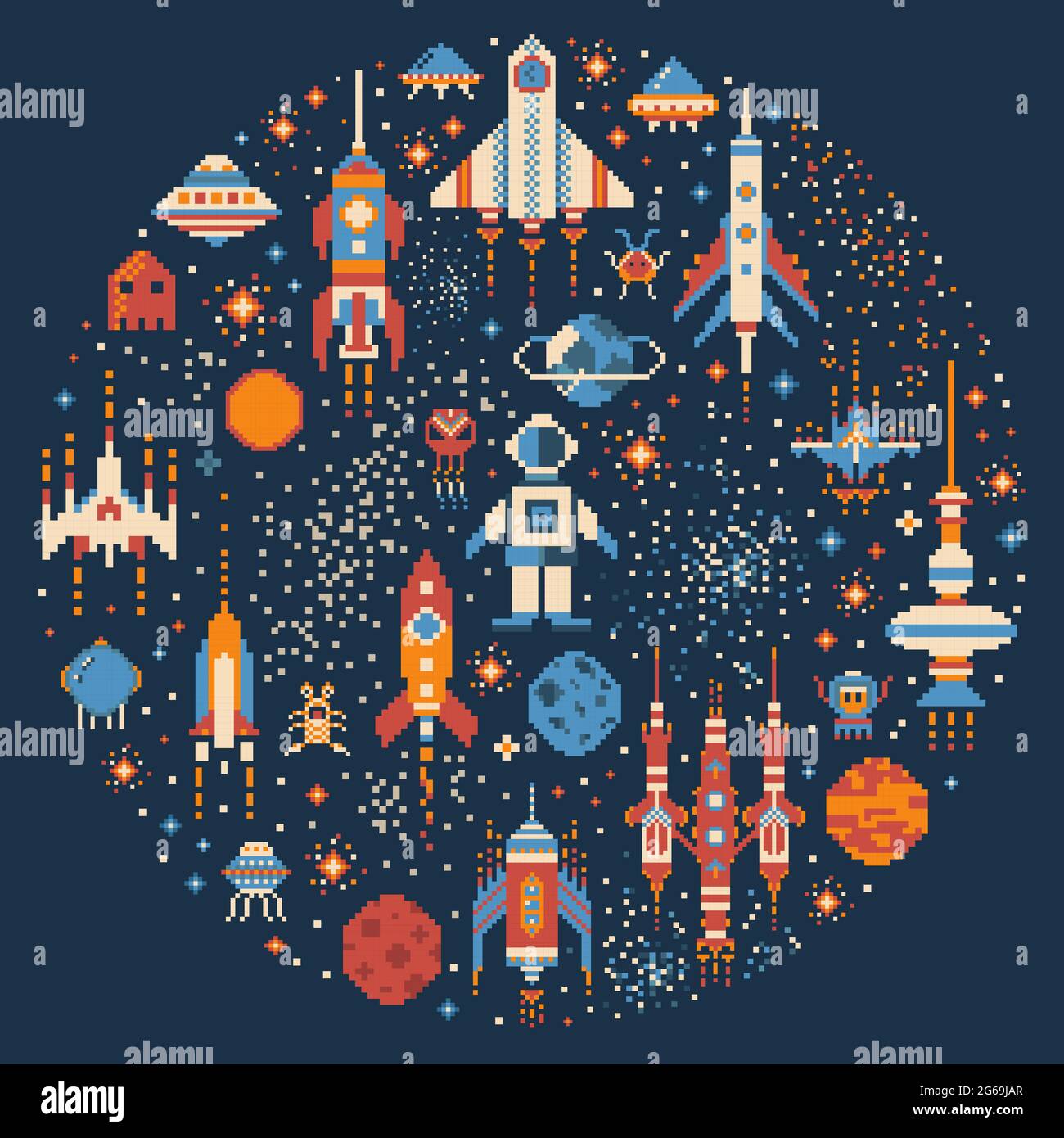 Pixel Art Retro Space Adventure Circle Print Stock Vector Image & Art ...