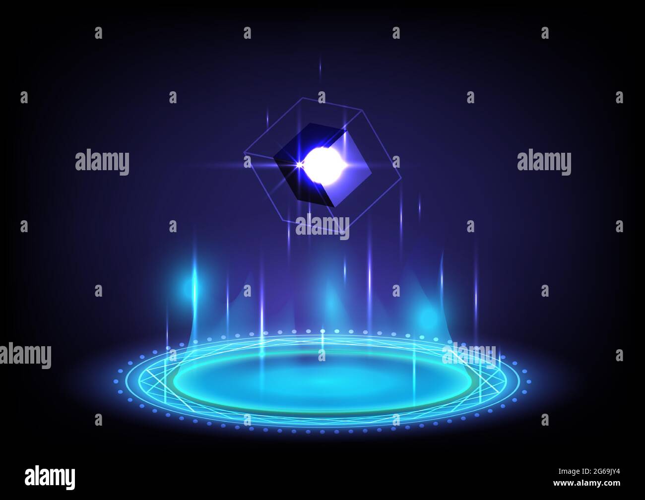3D cube. Abstract background. Portal and hologram science futuristic ...