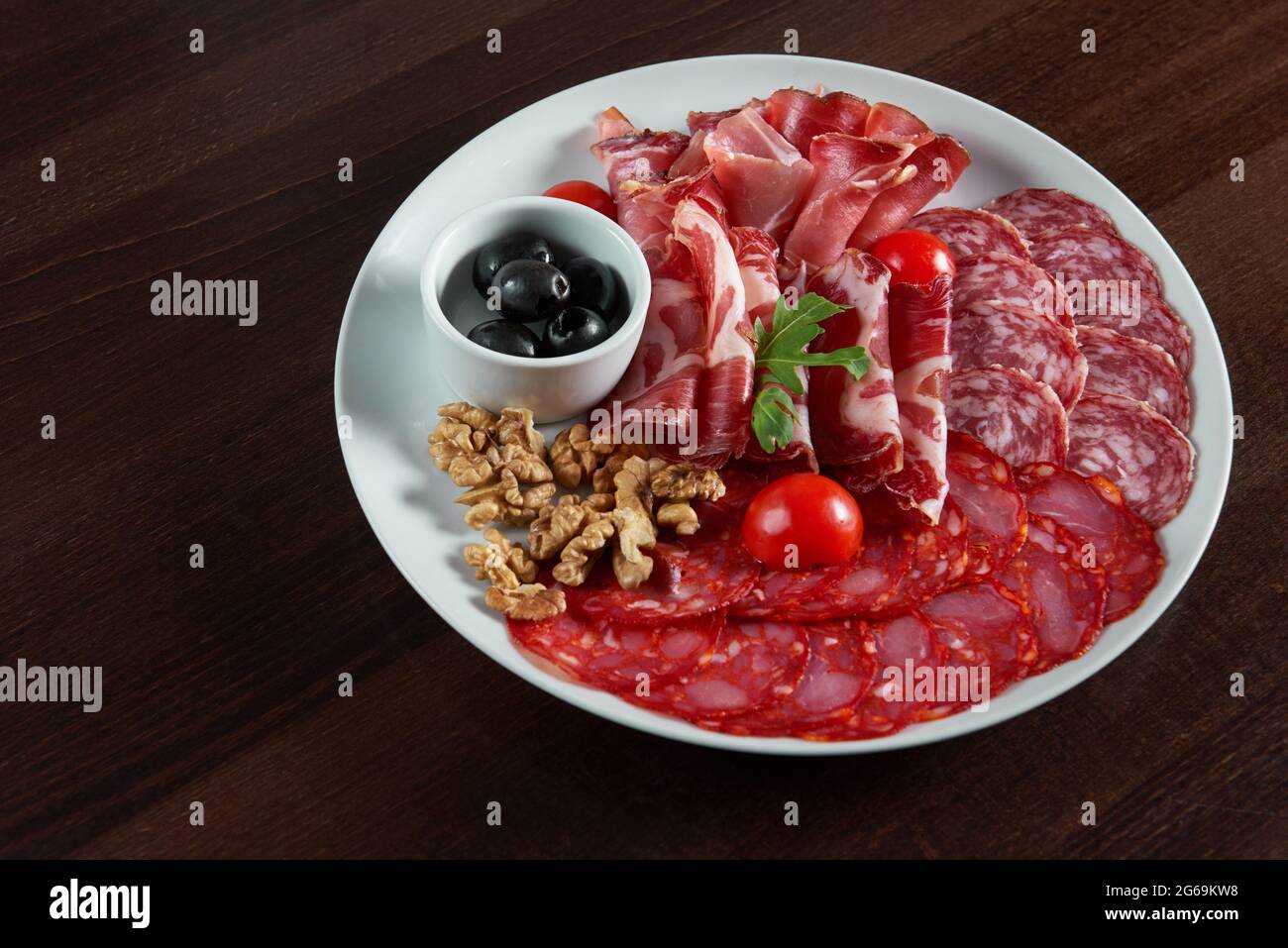 Assorted cold meat deli plate at the restaurant Stock Photo - Alamy