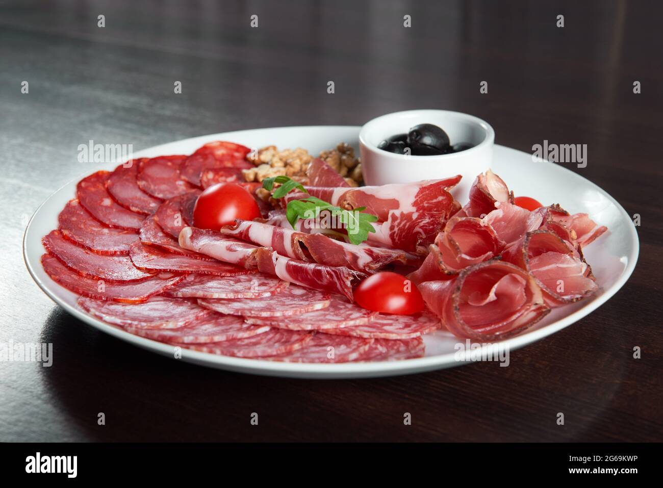 Assorted cold meat deli plate at the restaurant Stock Photo - Alamy