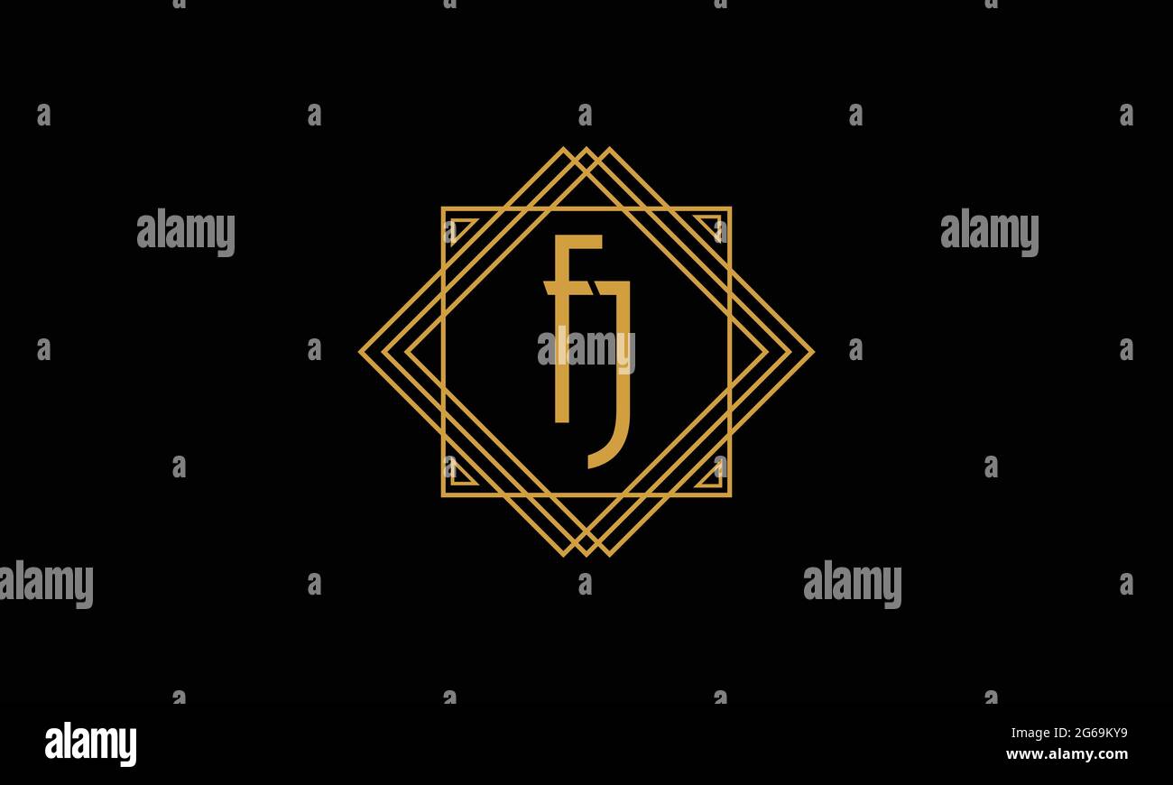 Connected joint Letters F and J Art deco minimalstic logo in gold color ...