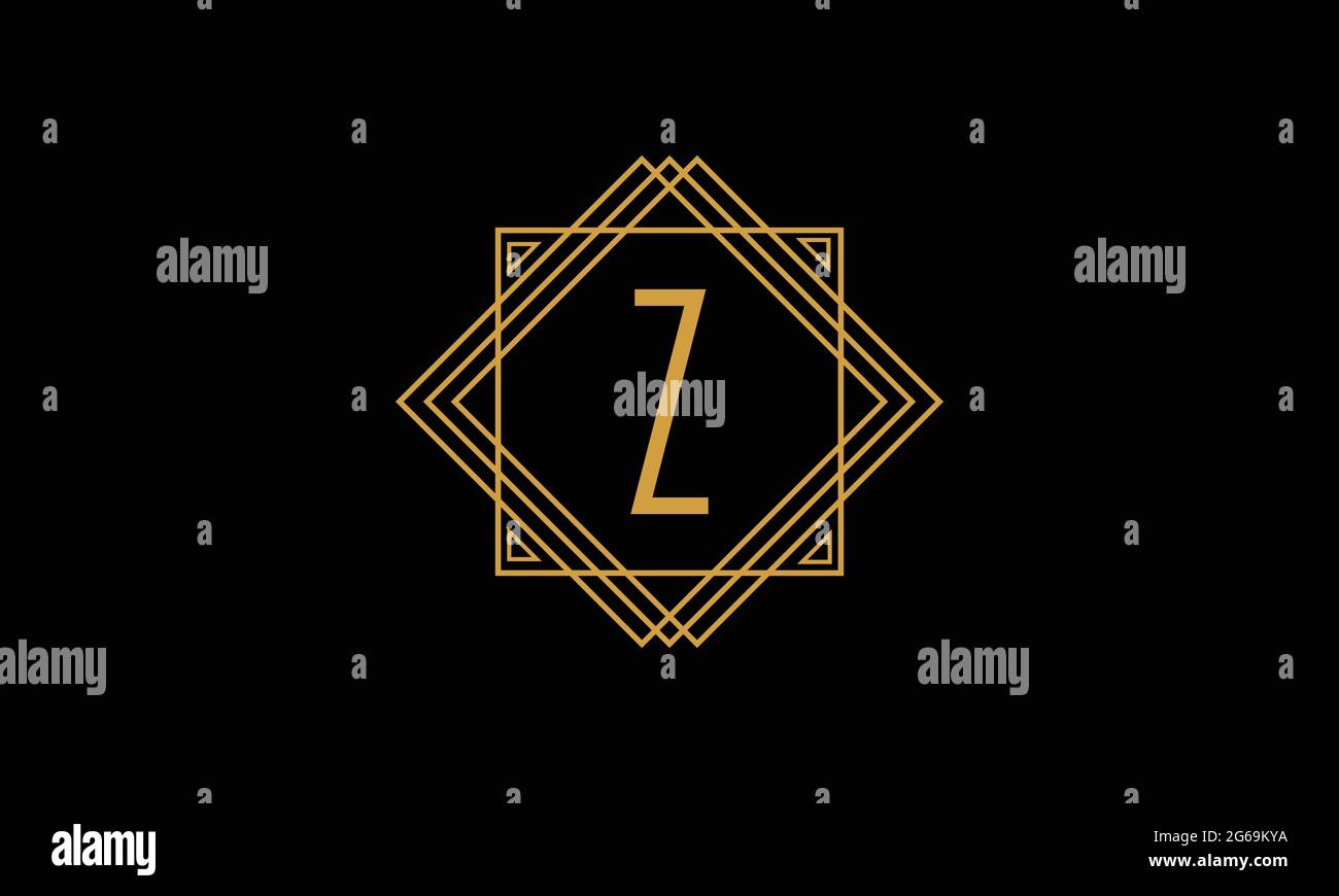 Letter Z art deco minimalstic logo in gold color isolated in black ...