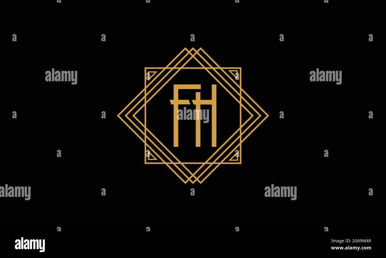 Connected joint Letters F and H Art deco minimalstic logo in gold color ...
