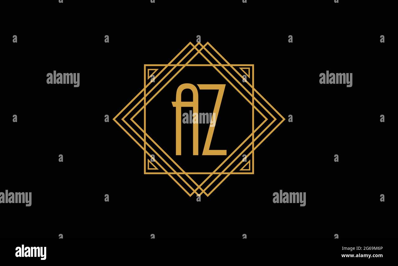 Connected joint Letters A and Z Art deco minimalstic logo in gold color ...