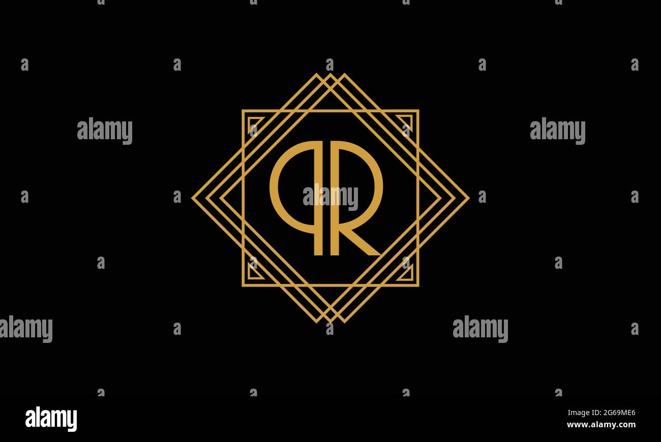 Connected joint Letters P and R Art deco minimalstic logo in gold color ...