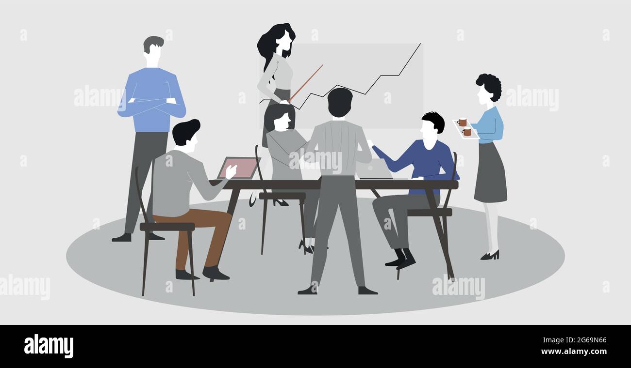 Business team meeting, discussion of working moments - Vector ...