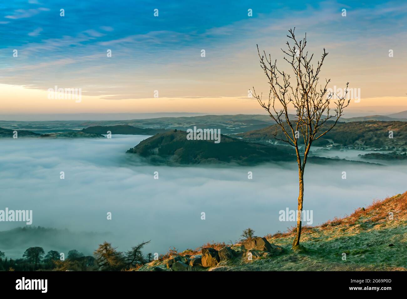 Early morning cloud inversion over Windermere from Gummers How Stock ...