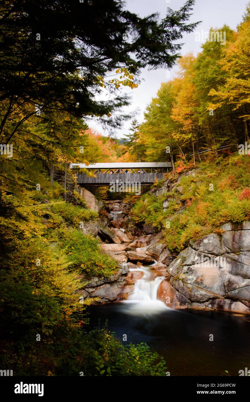 Flume gorge covered bridge Stock Photo - Alamy