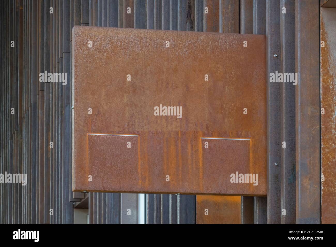 Modern grunge blank rust metal mockup template signboard. Mock up of ...