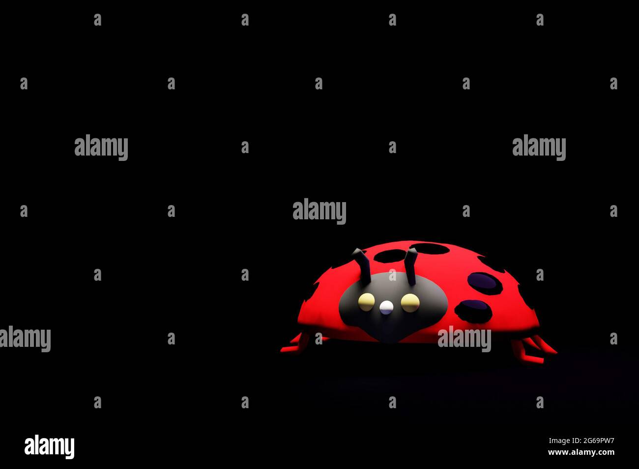 drawing of ladybug with black background and free space Stock Photo - Alamy