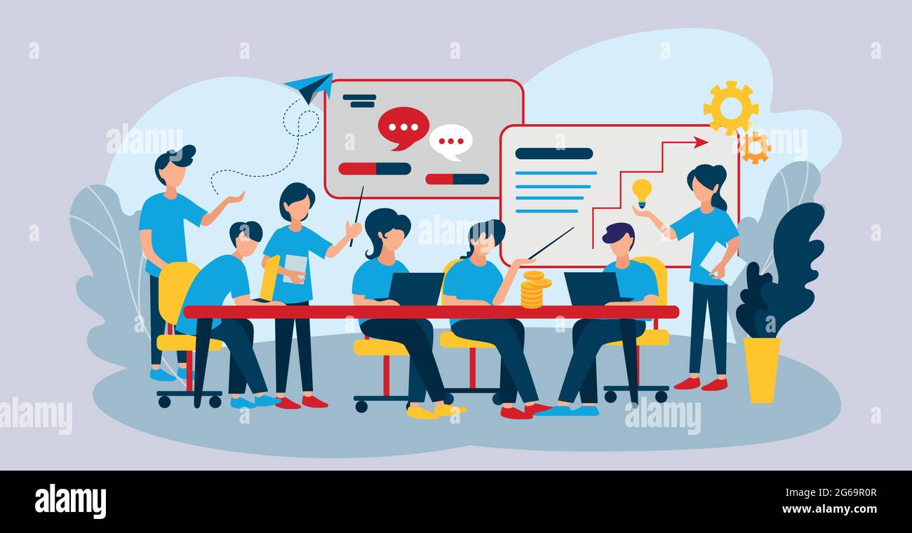 Business team meeting, discussion of working moments - Vector ...