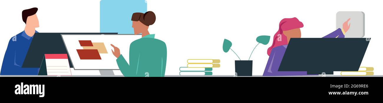 Office work, friendly business team - Vector illustration Stock Vector ...