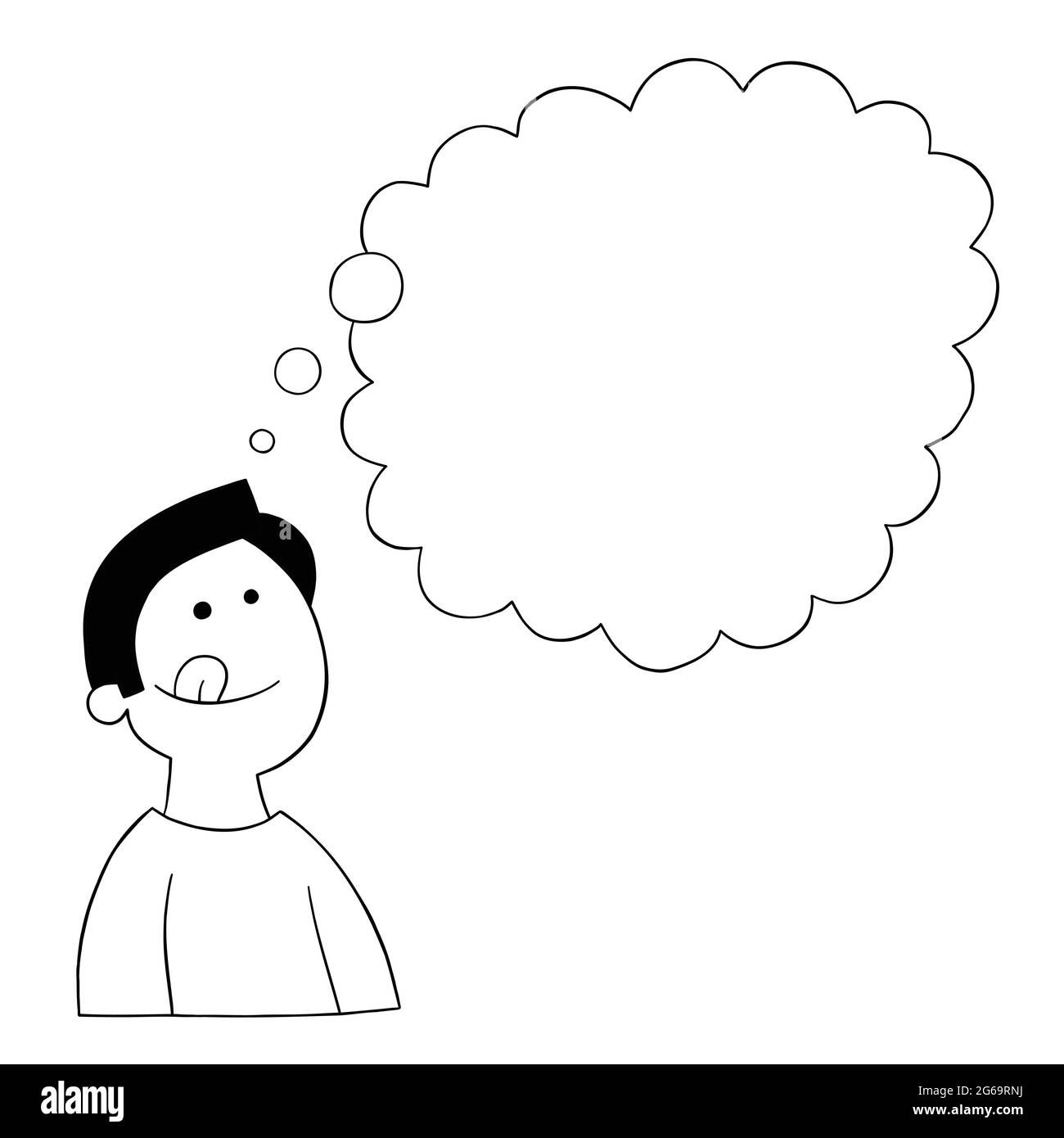 Cartoon man is craving food, vector illustration. Black outlined and ...