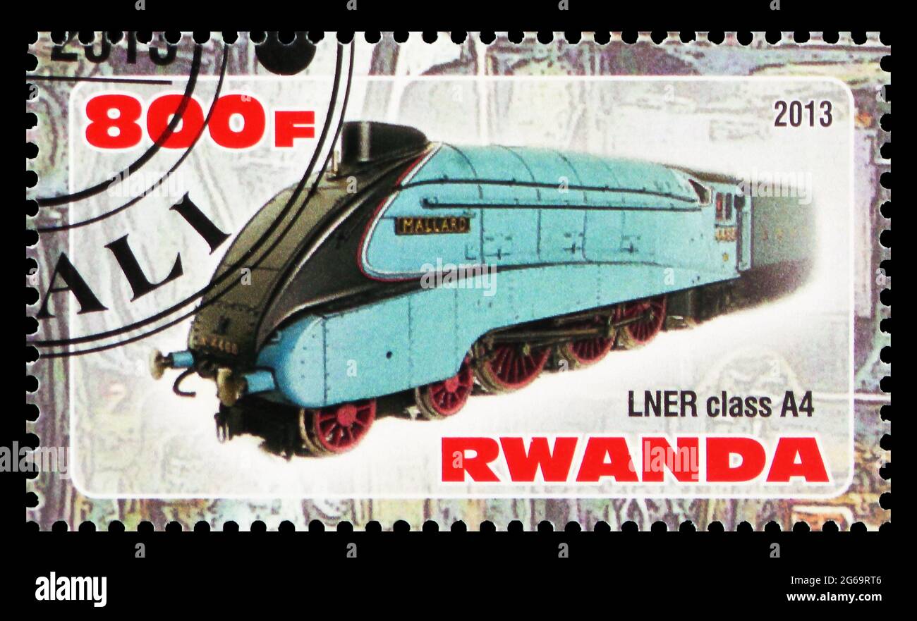 MOSCOW, RUSSIA - MARCH 28, 2020: Postage stamp printed in Rwanda shows ...