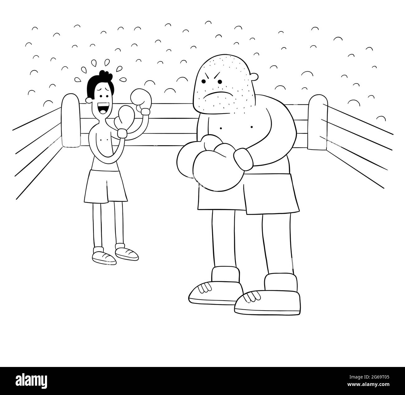 Cartoon boxing match, weak and strong boxer in the ring, vector ...