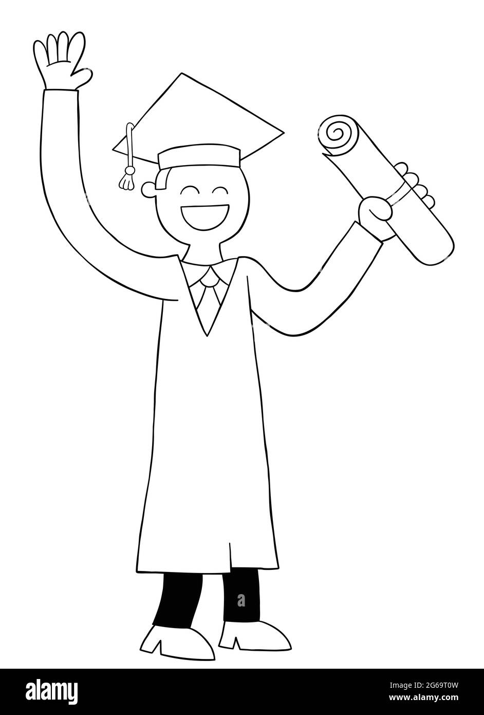 Cartoon student graduated and holding diploma, vector illustration ...