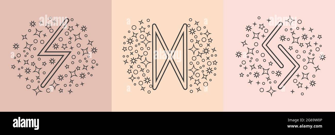 Witch and magic collection with moon, runes, skull, crystal, snake and ...