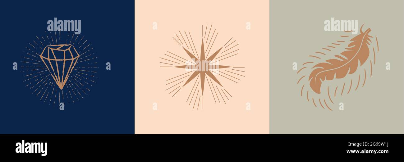 Witch and magic collection with moon, runes, skull, crystal, snake and ...