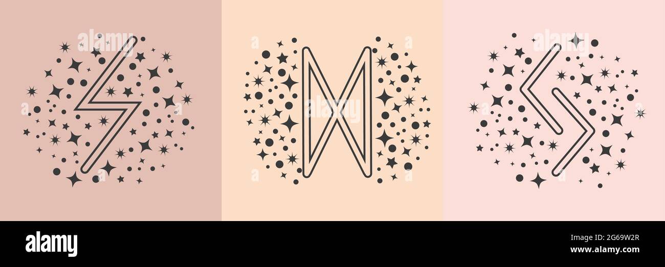 Witch and magic collection with moon, runes, skull, crystal, snake and ...