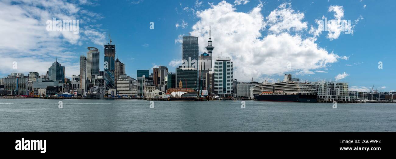 Panoramic view of the Auckland skyline from seaside, New Zealand Stock ...