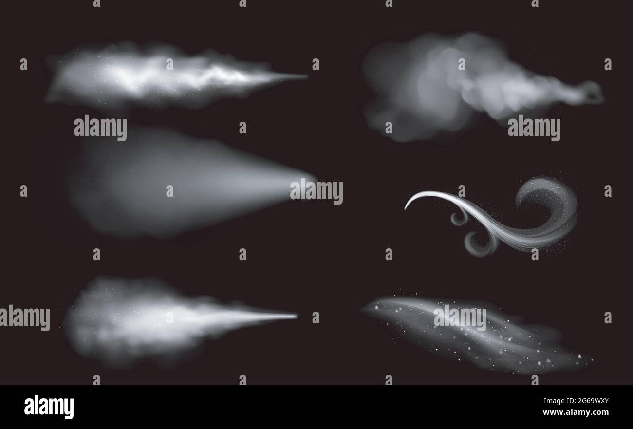 winter weather icons with white smoke and flying snowflakes Stock ...