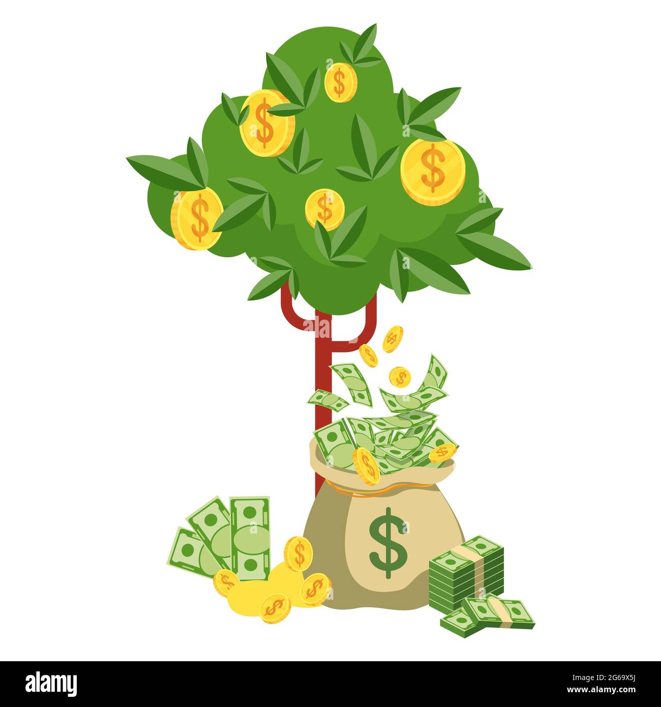 Money bag and money tree with banknotes. Symbol of wealth Stock Vector ...