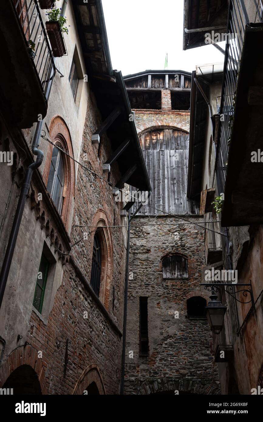 Lanzo-italy-June 2021 The historic center of the characteristic village ...
