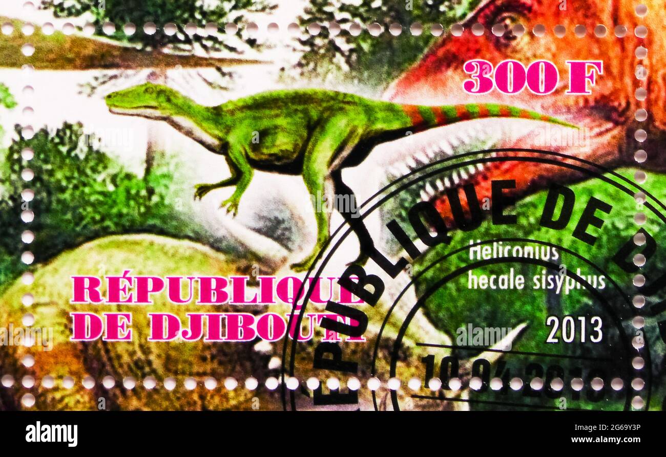 MOSCOW, RUSSIA - MARCH 28, 2020: Postage stamp printed in Djibouti ...