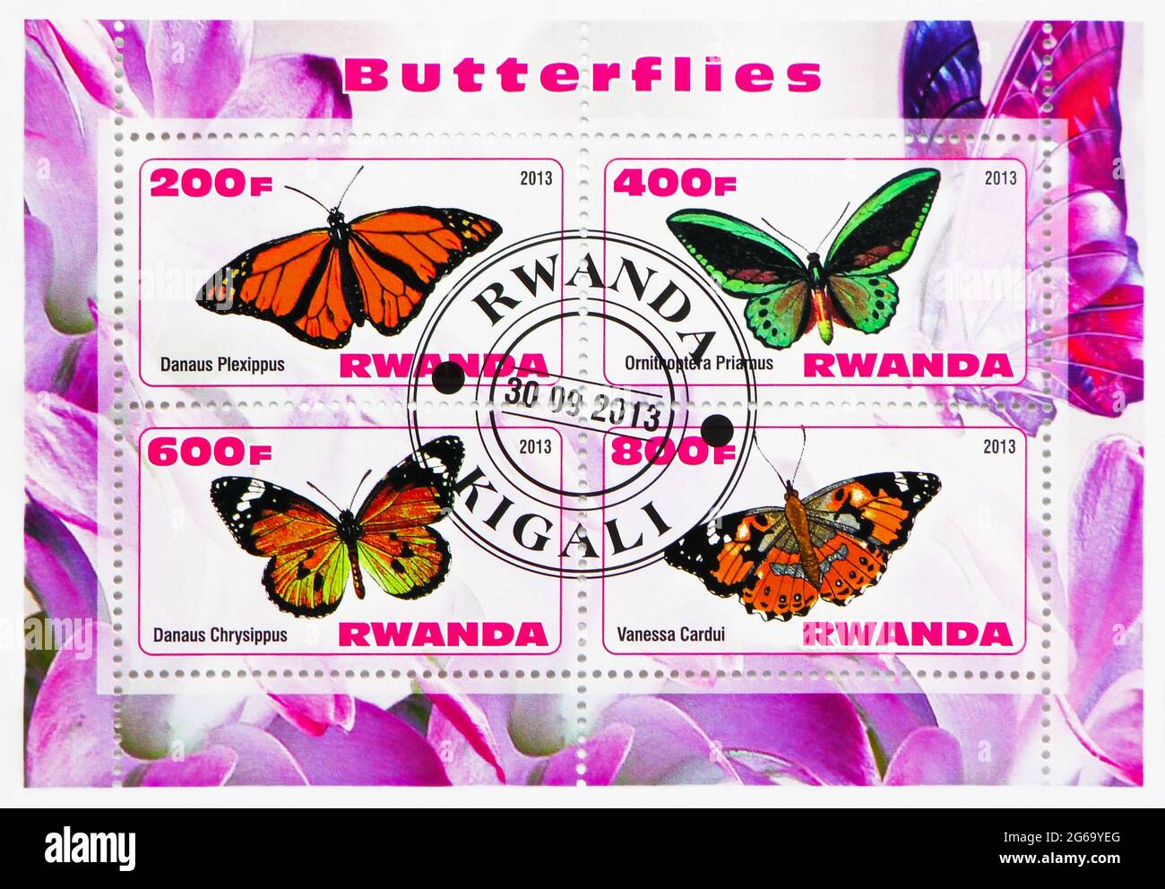 MOSCOW, RUSSIA - MARCH 28, 2020: Four postage stamps printed in Rwanda shows Butterflies serie ...