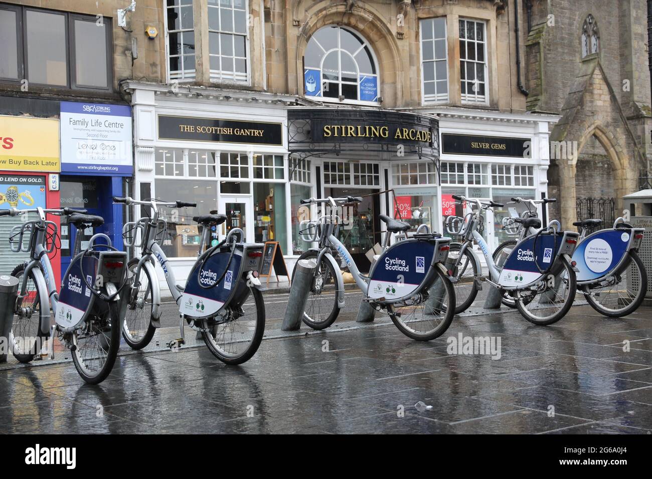 Cycle Scotland Rental Bicycles Out in the Rain Outside Stirling Train ...