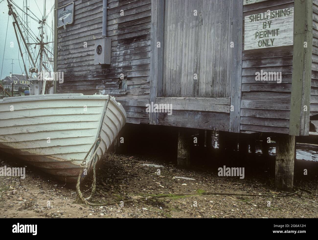 A boat next to a shed at the Cape Cod seashore Stock Photo - Alamy
