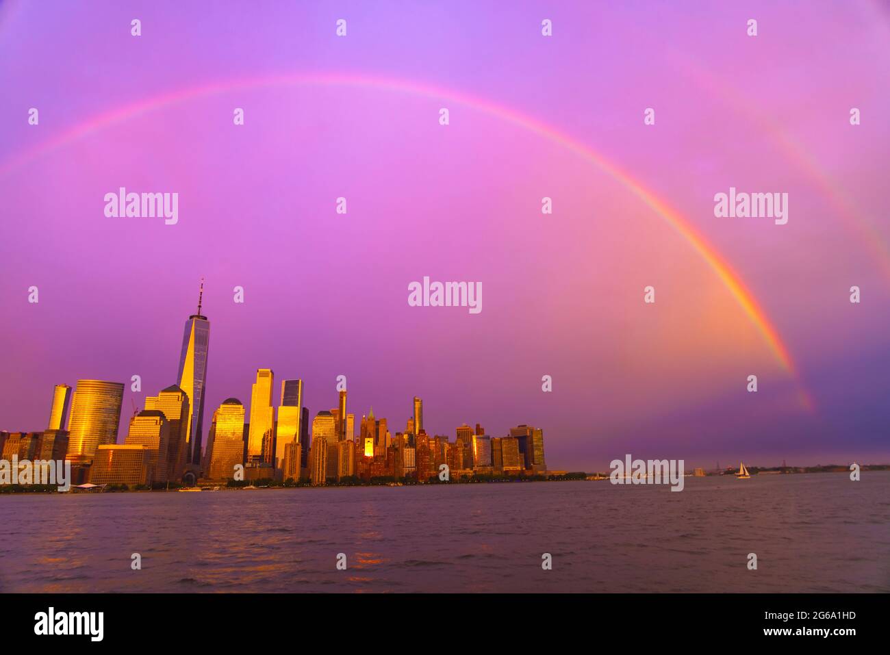 Rainbow Appears Over The Lower Manhattan Skyscraper NYC Stock Photo - Alamy