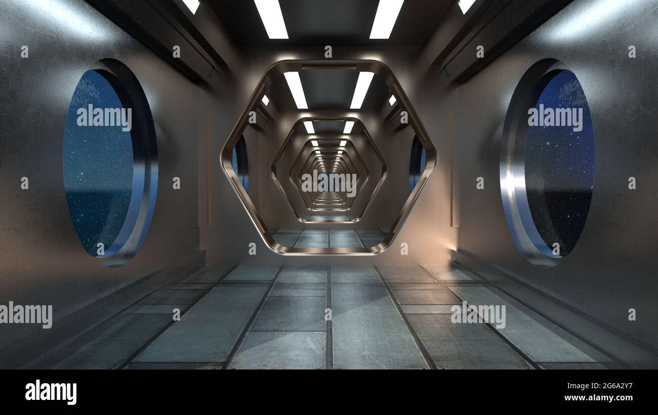 3d render. Futuristic hallway. Concept of modern architecture and ...