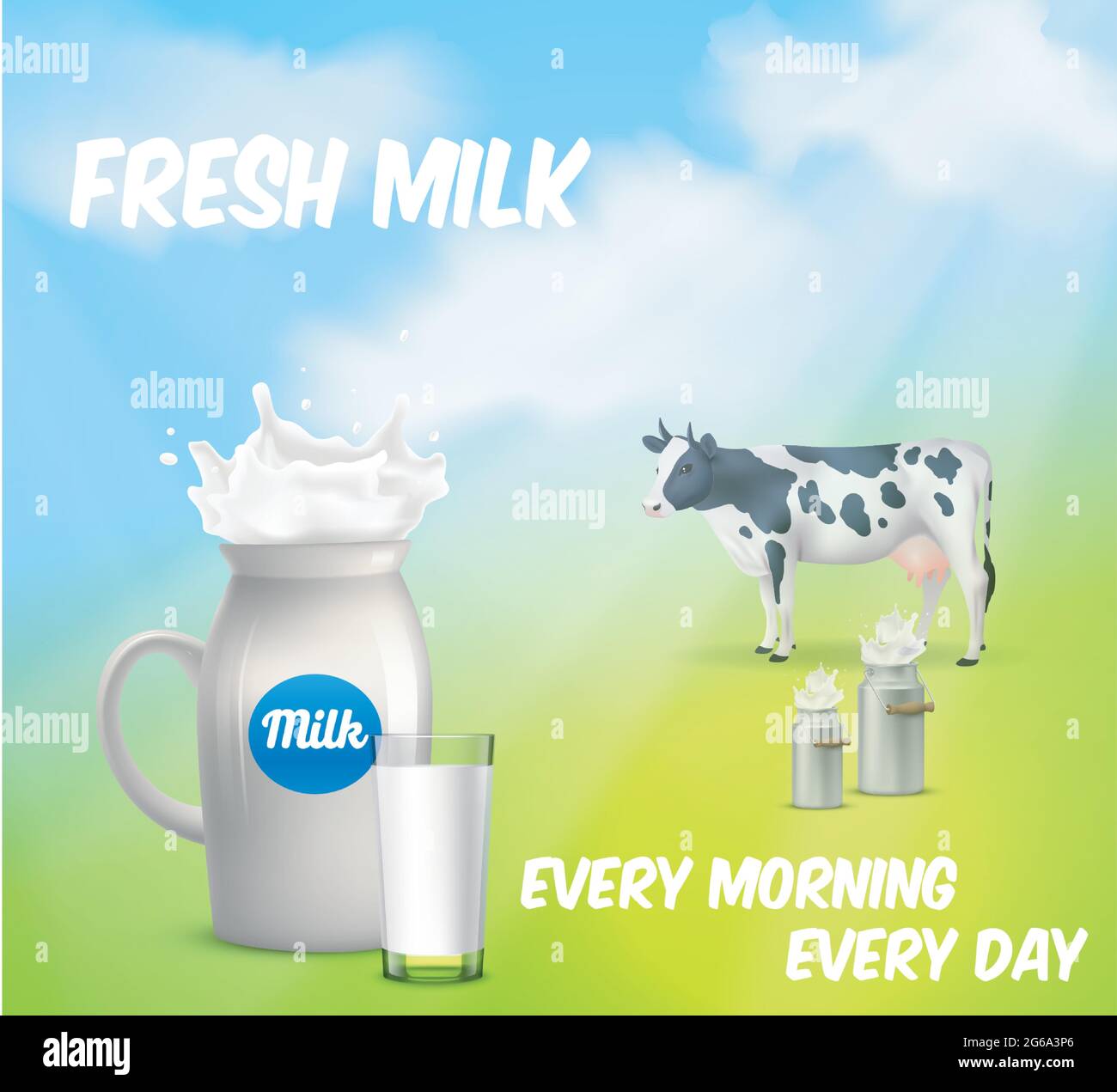 Colorful background with cow and fresh milk Stock Vector Image & Art ...