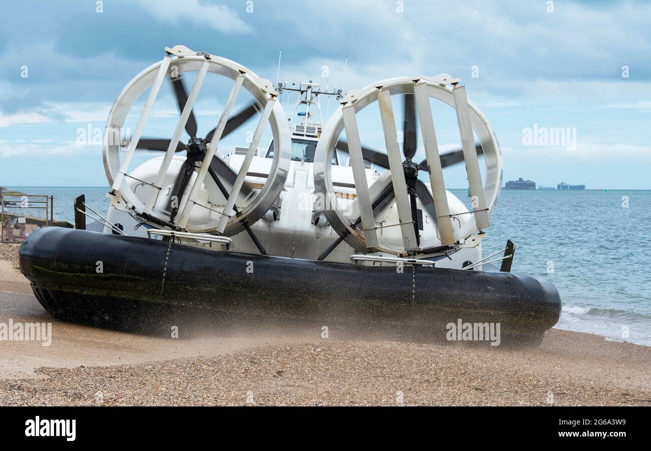 Southsea, England, UK, 2021. A passenger carrying hovercraft departing ...