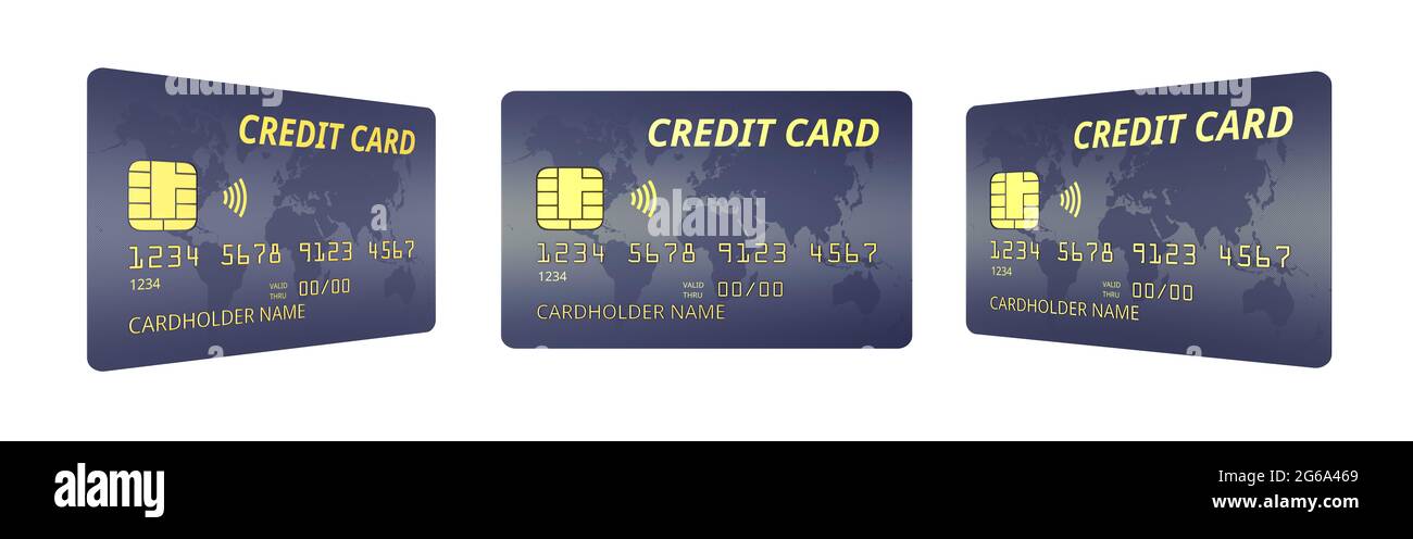 Different angles set of black and gold contactless credit card isolated ...