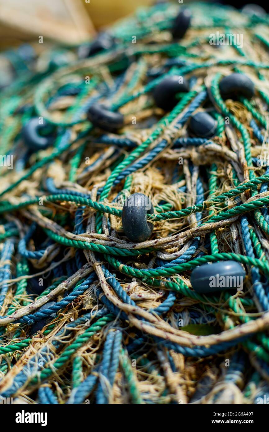 Close-up of fishing nets. Fishing profession. Industrial fishing Stock ...
