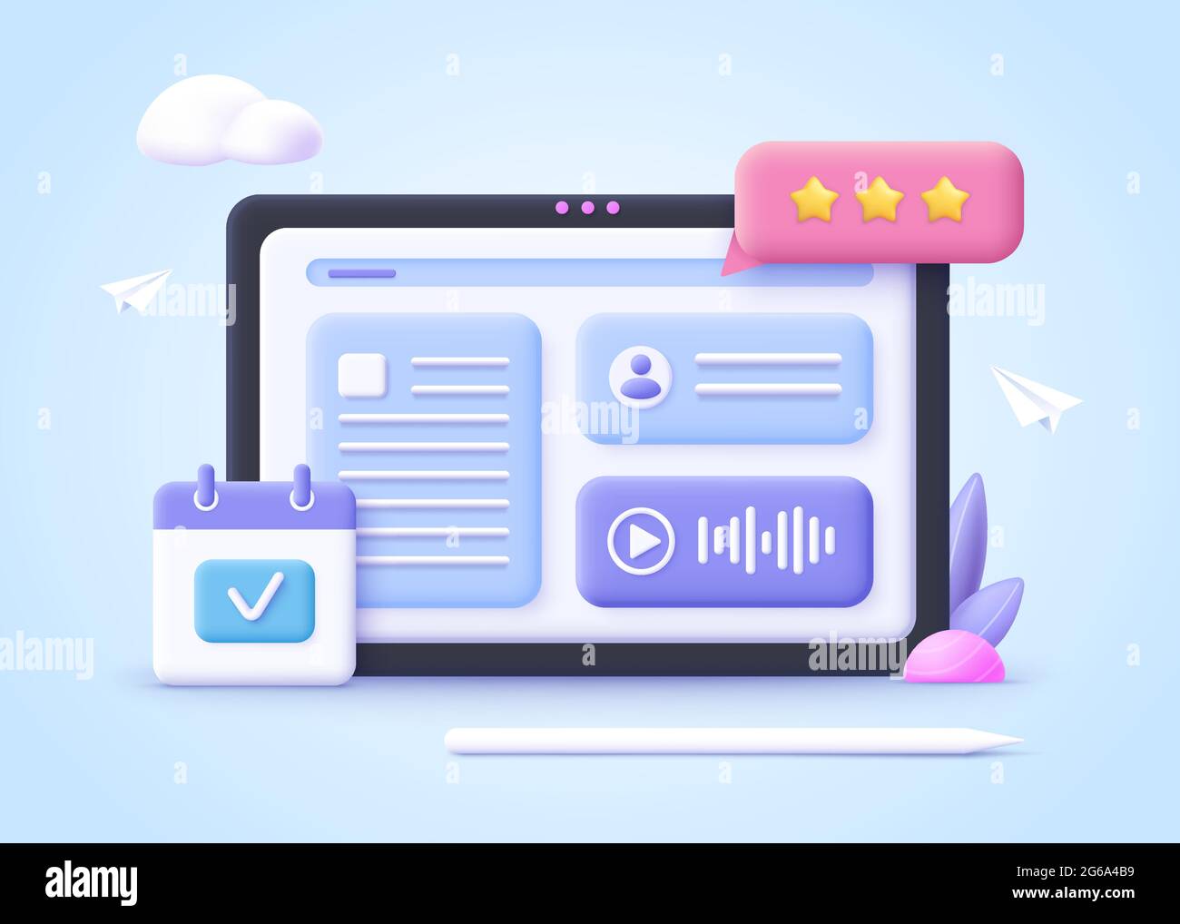 Concept of online courses, online education, tutorial. 3d realistic ...