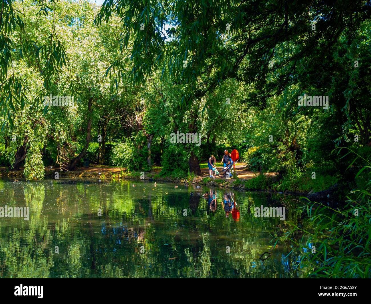 A summer day in Locke Park Lake Redcar North Yorkshire with fresh ...